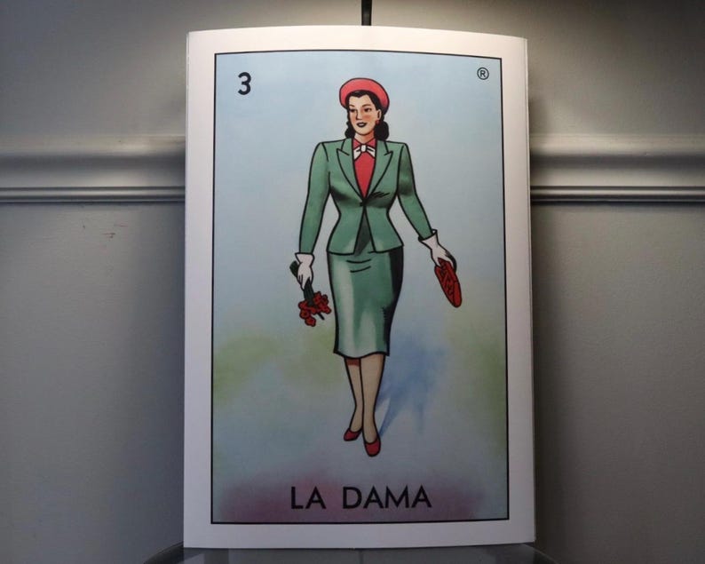 Physical Product! La Dama (the Lady) Loteria Card Print | 13x19 Vintage ...