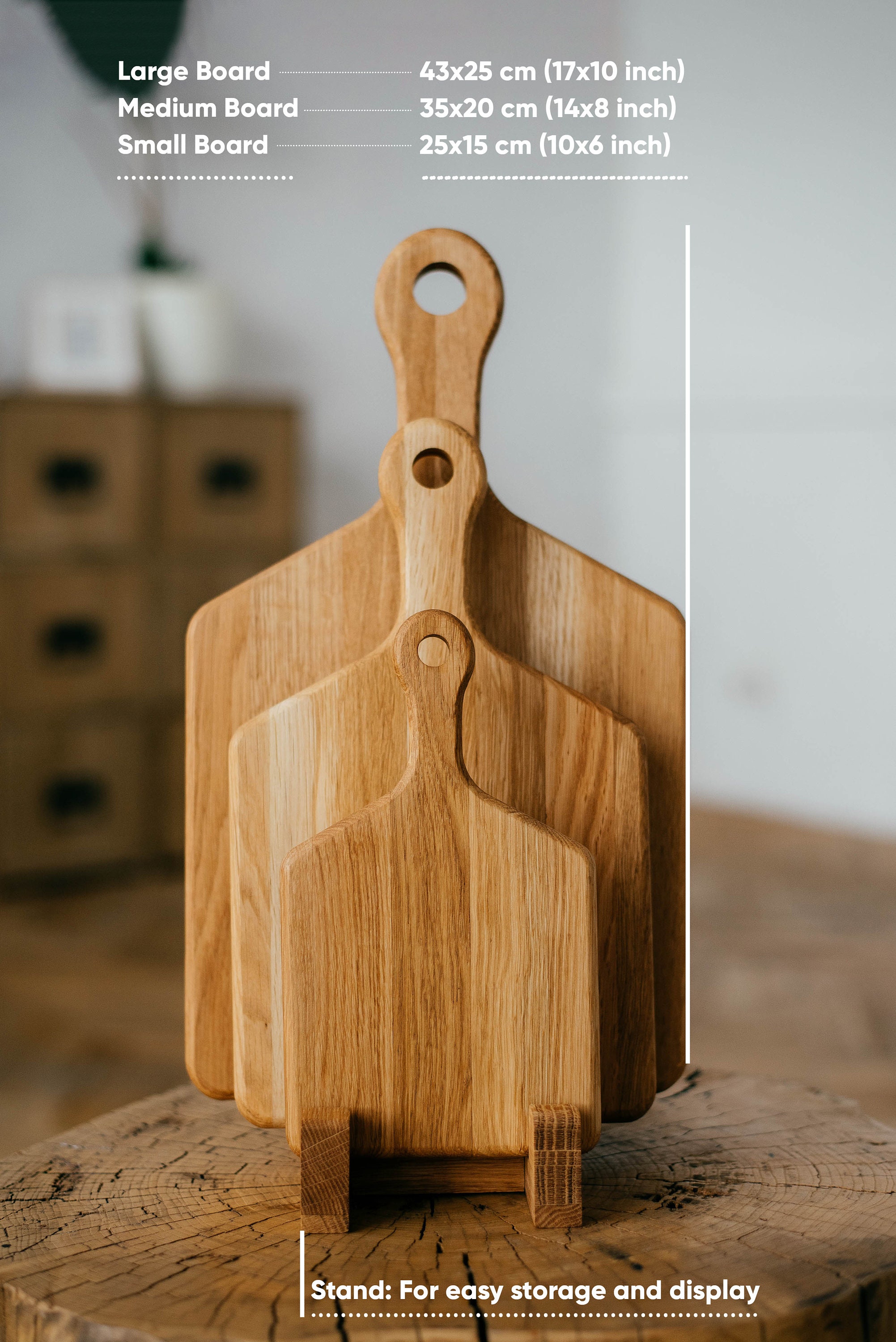 Set of 3 Wooden Cutting Board With Handle, Oak Cutting and Serving ...