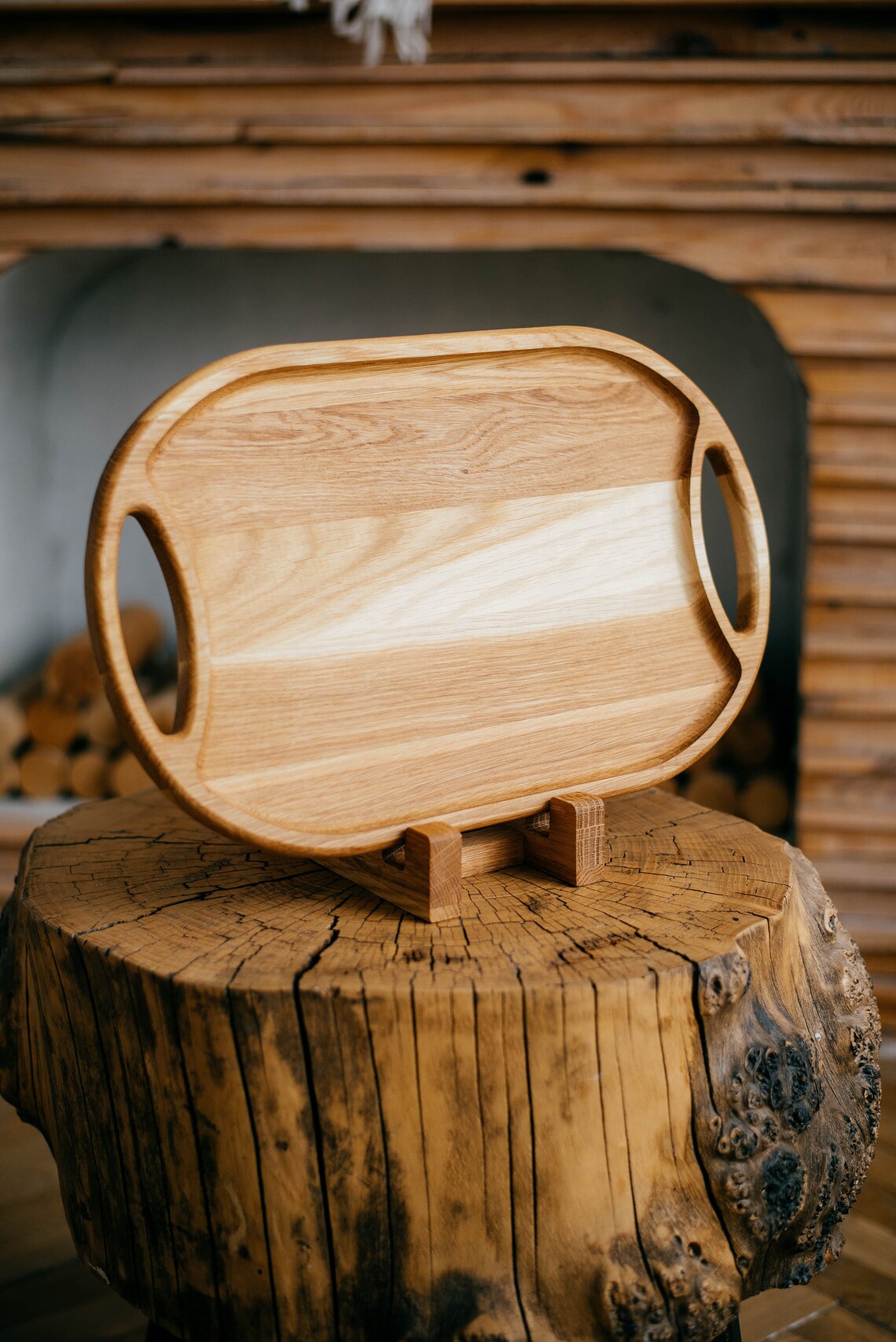 Wooden Oval Tray With Handle, Hand Carved Wooden Serving Tray, Natural ...