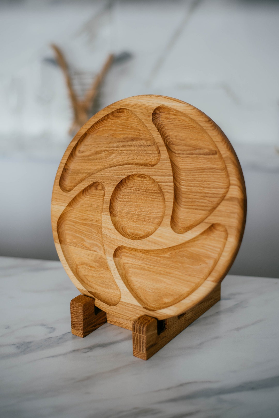 Wooden Sectional Serving Tray, Round Snack, Fruit Dish, Wooden Platter ...