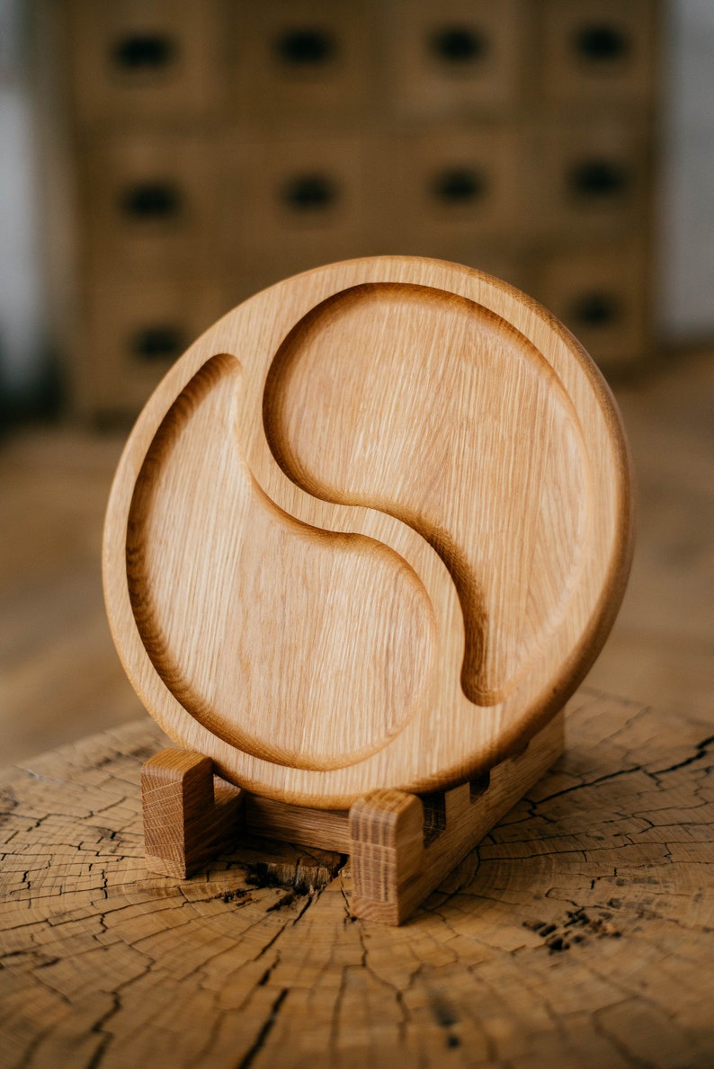 Yin Yang Snack Wooden Plate, Wood Sectional Serving Plate, Cheese Tray ...