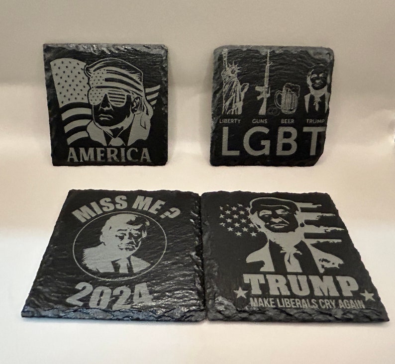 Handcrafted Slate Rock Trump 2024 MAGA Coasters Set of 4 Unique Designs ...