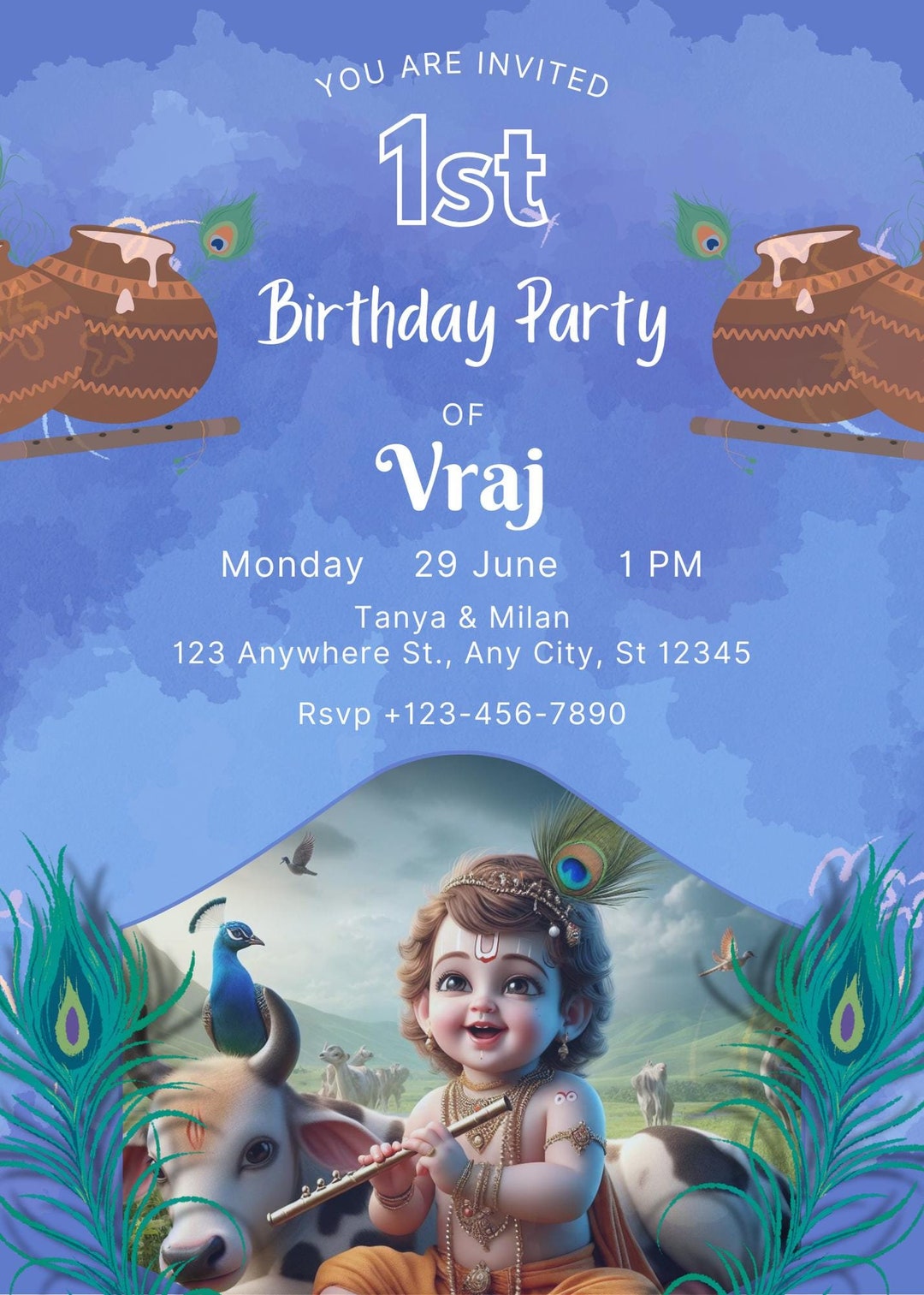 Birthday Invite - Krishna Themed (custom Details and Photo) - Etsy