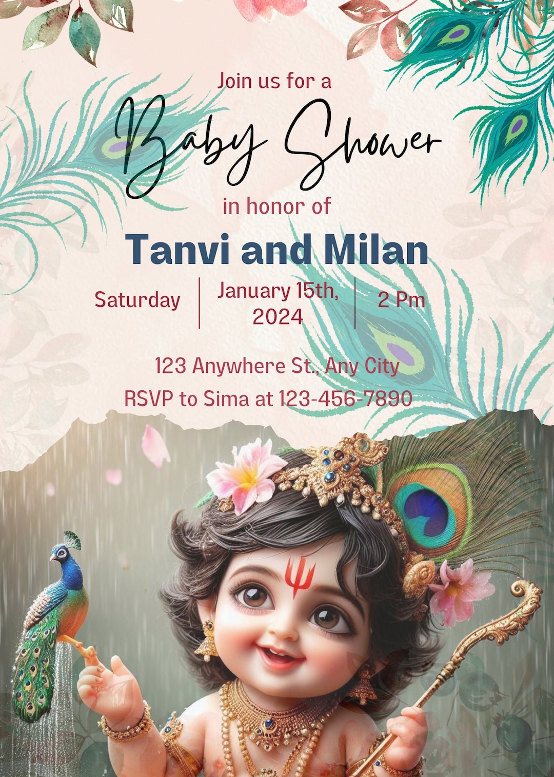 Baby Shower Invite - Krishna Themed - Etsy