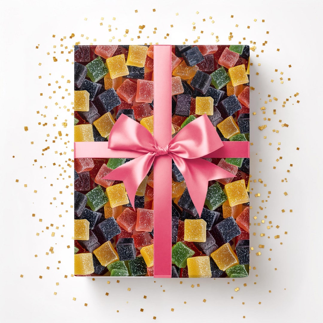 Square Gummies, Gummies Gift Wrap, Gummies Wrapping Paper, Candy ...
