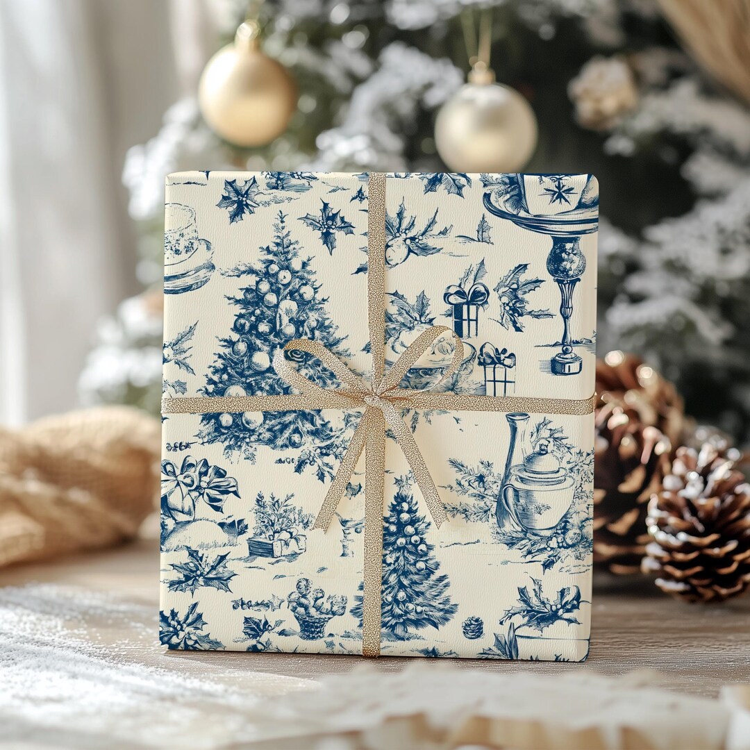 French Blue Toile French Toile Gift Wrap Christmas French Toile ...
