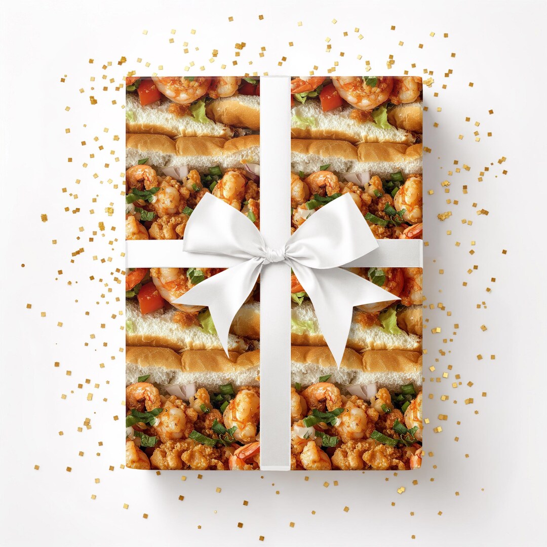 Shrimp Po Boy, Po Boy Gift Wrap, Sandwich Wrapping Paper, New Orleans ...