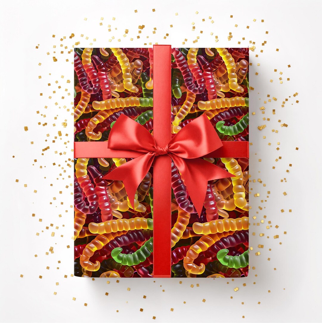 Gummy Worm Gift Wrap - Gummy Worm Wrapping Paper, Candy Gift Wrap ...