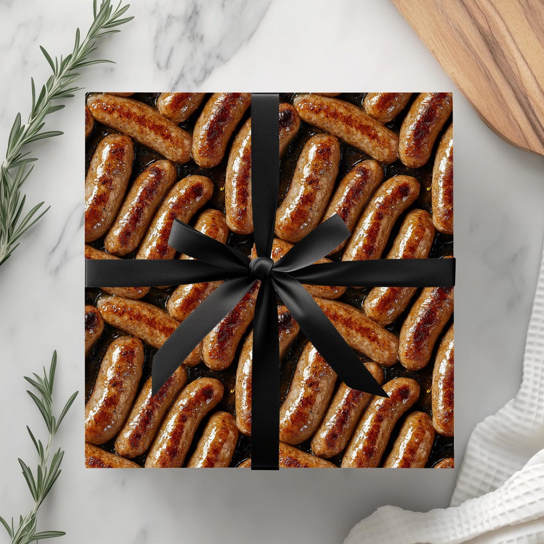 Breakfast Sausage, Sausage Gift Wrap, Meat Wrapping Paper, Sausages ...