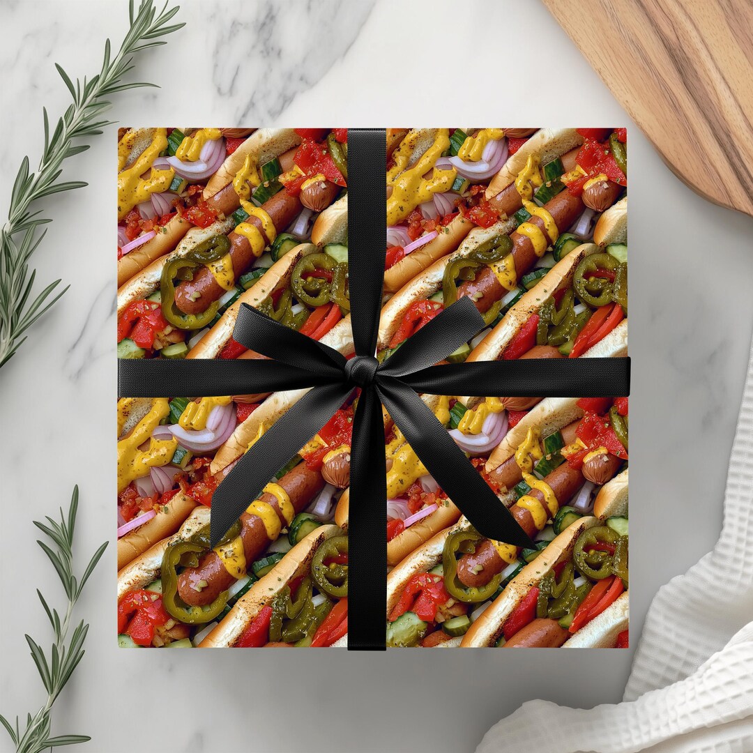 Hot Dog Gift Wrap - Hot Dog Wrapping Paper, Fast Food, Junk Food ...