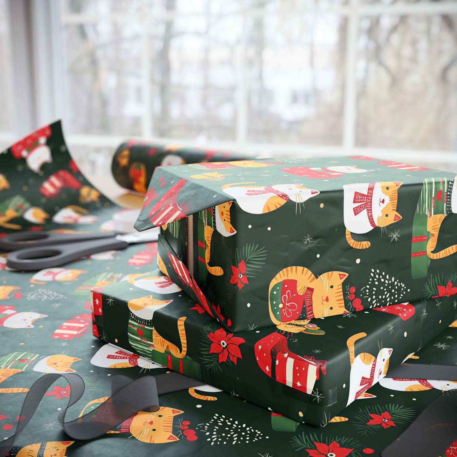 Christmas Cats Christmas Cats Gift Wrap Christmas Cats Wrapping Paper ...