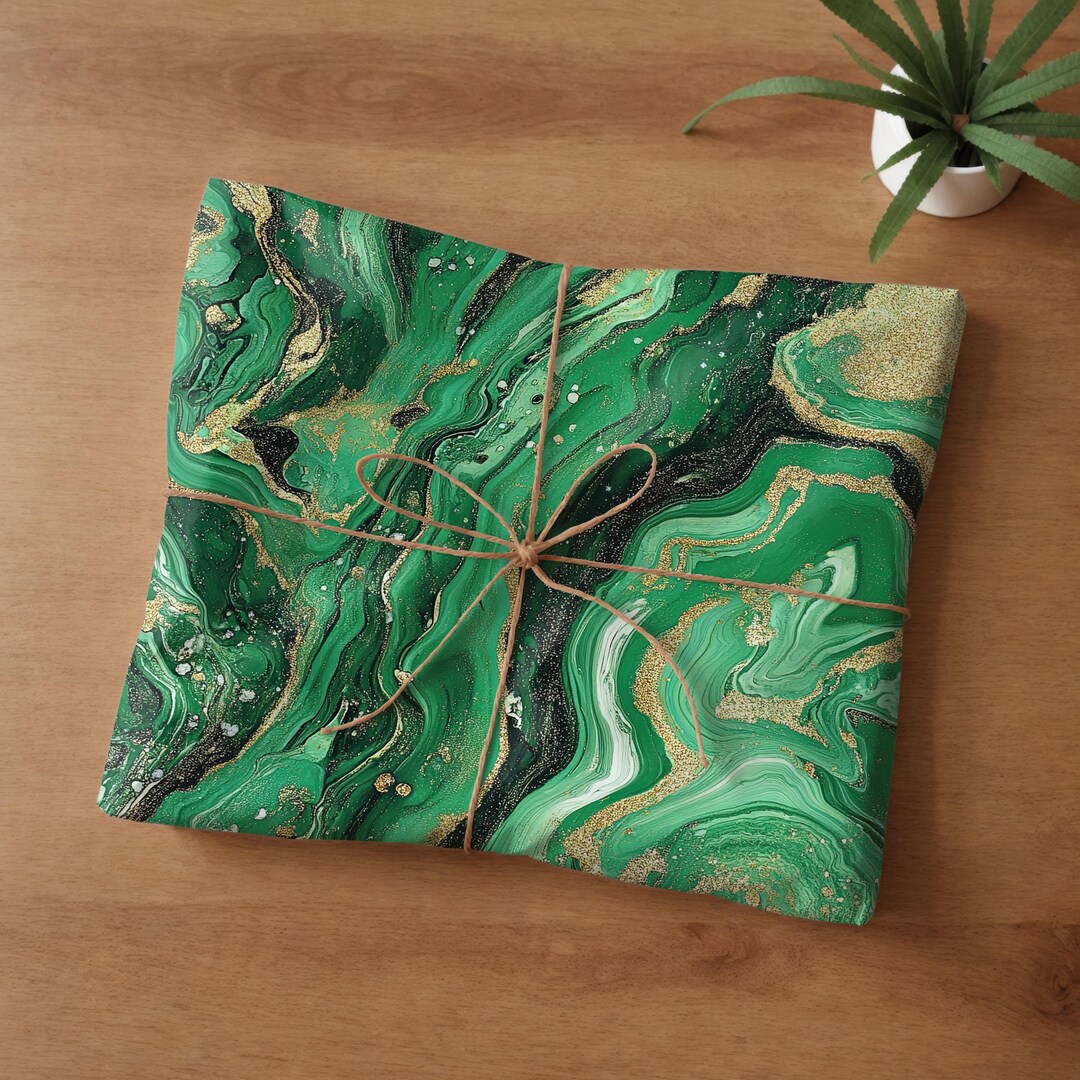 Marbled Gift Wrap - Marbled Wrapping Paper, Glitter, Kelly Green ...