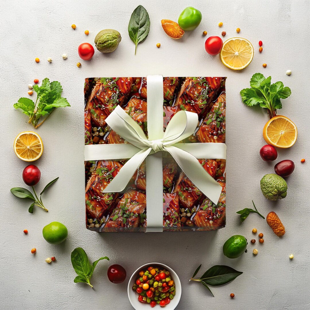 Teriyaki Salmon Wrapping Paper: Seafood Gift Wrap - Etsy