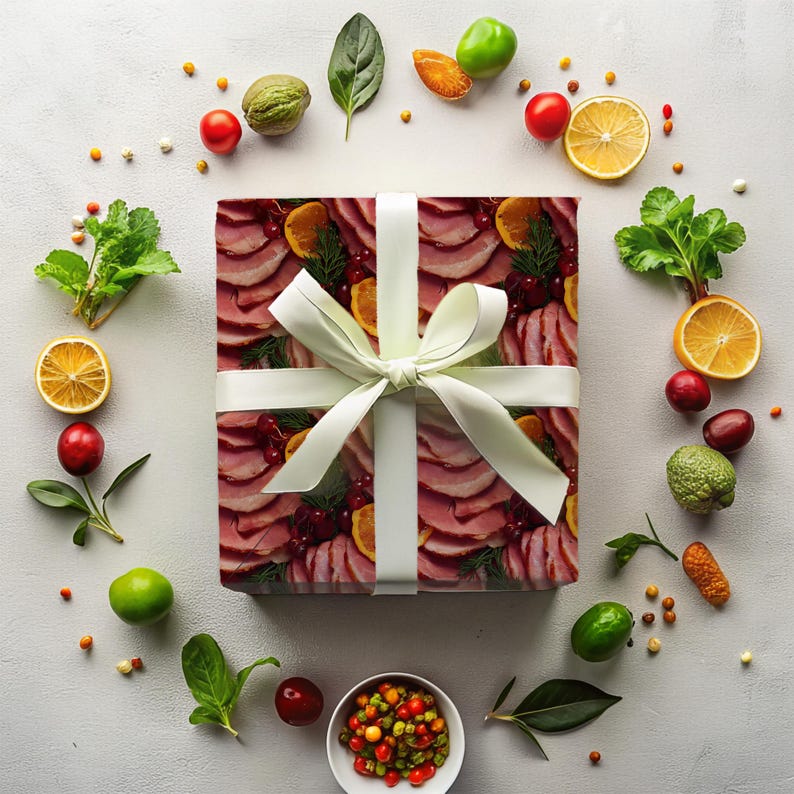 Sliced Ham Ham Gift Wrap Ham Wrapping Paper Holiday Dinner Ham Dinner ...