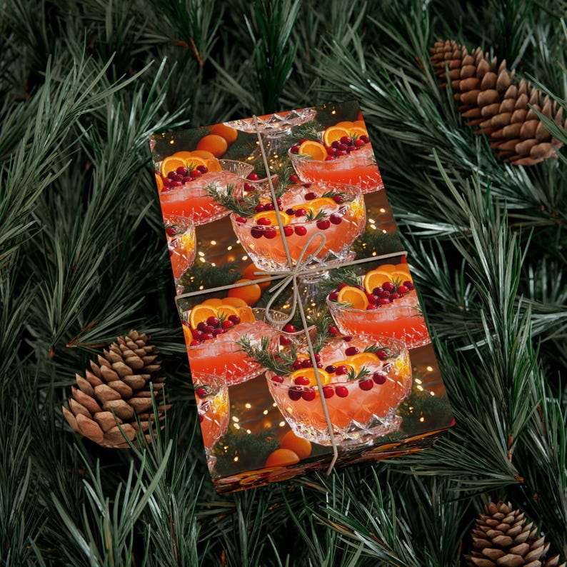 Punch Bowl Gift Wrap - Cocktail Wrapping Paper, Holiday Gift Wrap ...