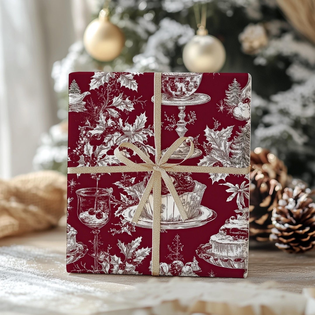 French Burgundy Toile ! French Toile Gift Wrap | Desserts | French ...
