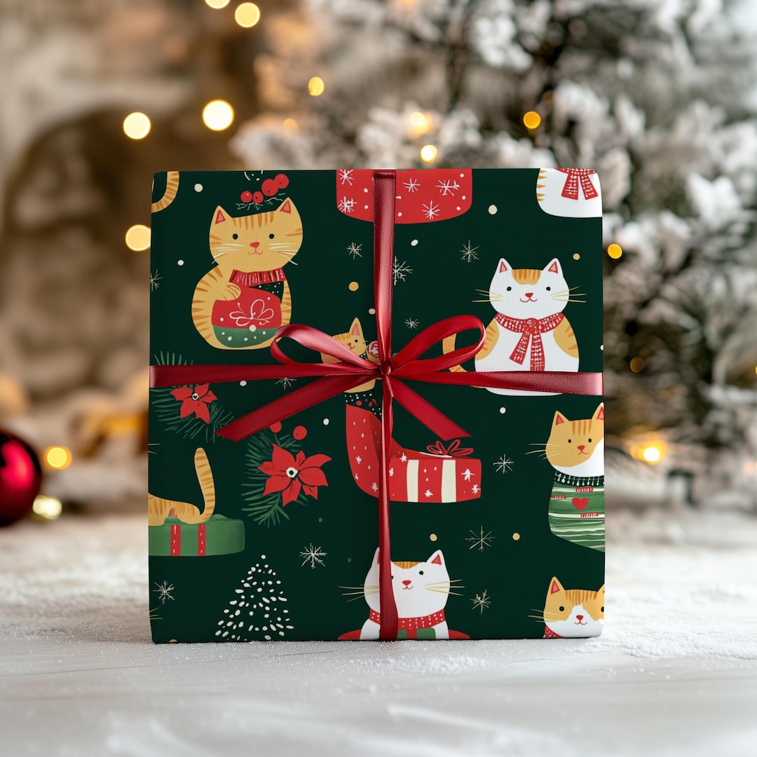 Christmas Cats Christmas Cats Gift Wrap Christmas Cats Wrapping Paper ...