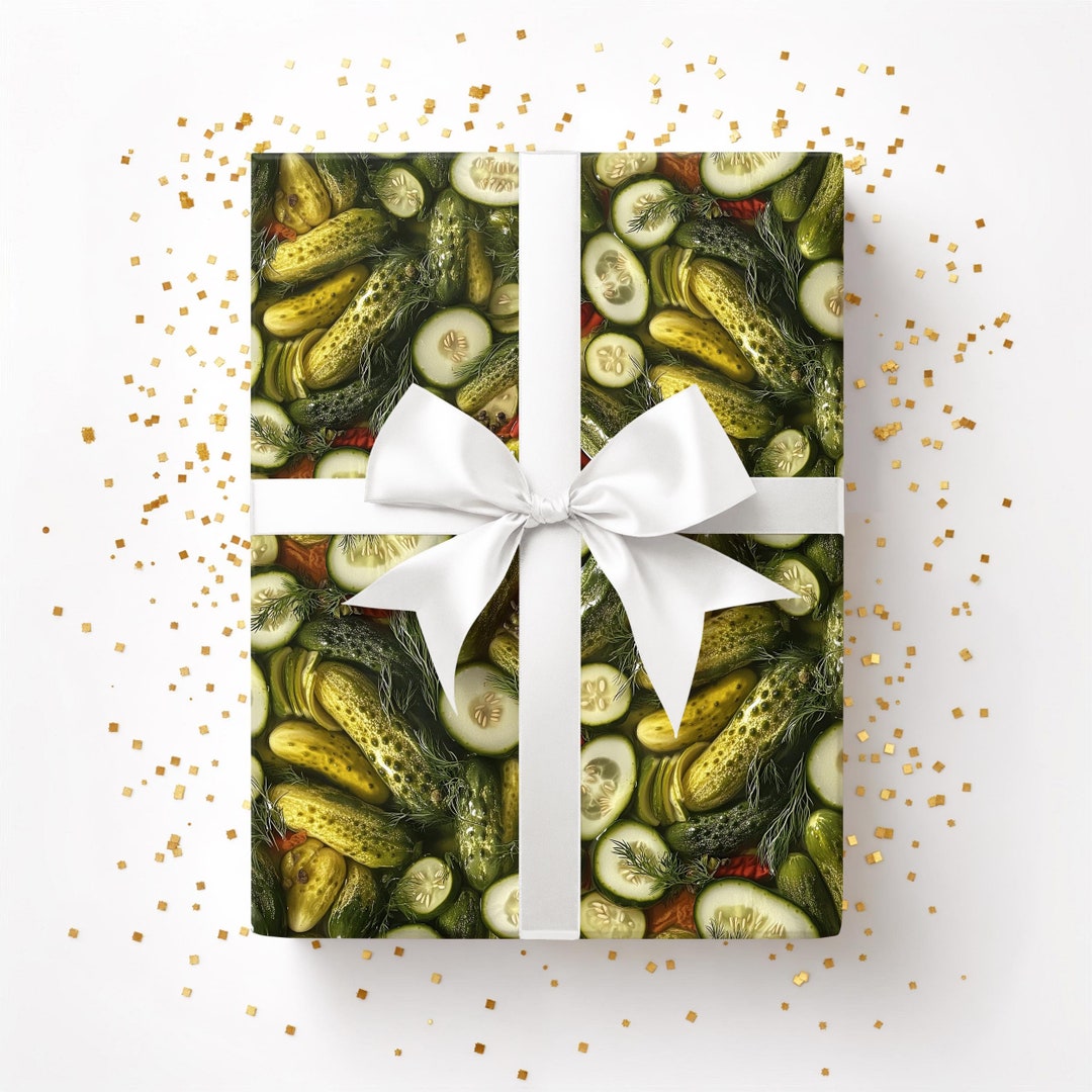 Pickle Gift Wrap - Pickle Wrapping Paper, Pickles, Vegetable Gift Wrap ...