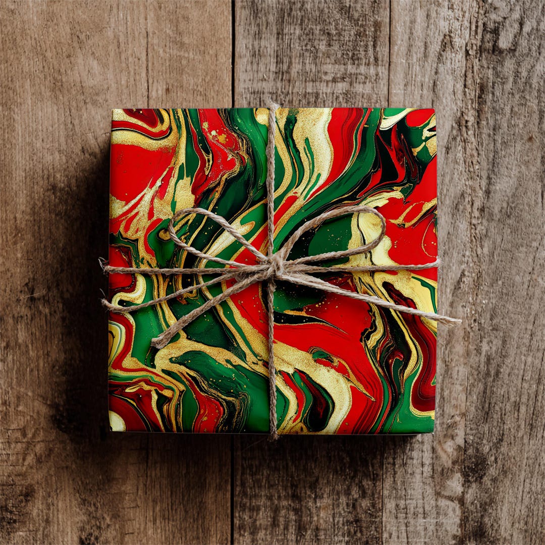 Marbled Wrapping Paper: Red, Green & Gold Swirls - Etsy