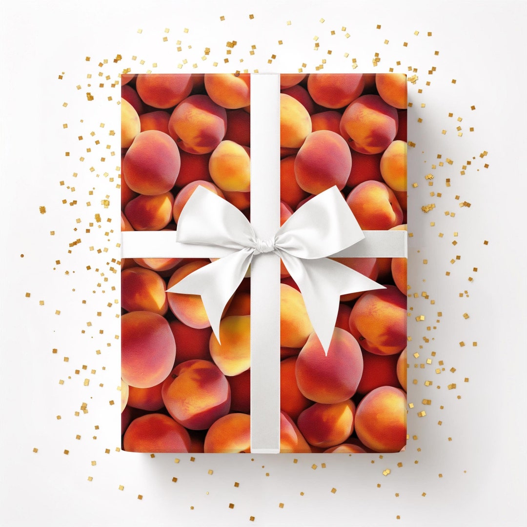 Peaches Gift Wrap - Peach Wrapping Paper, Fruit Wrapping Paper, Foodie ...