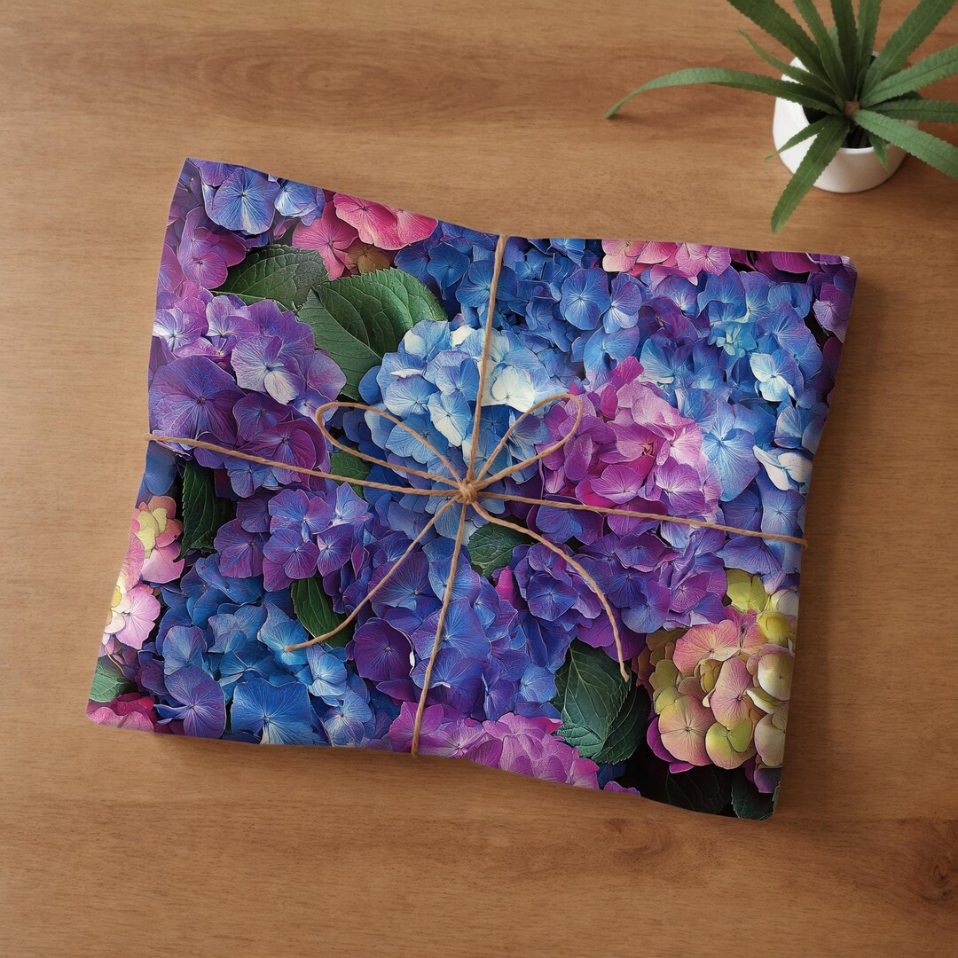 Hydrangea Gift Wrap- Hydrangea Wrapping Paper, Floral Gift Wrap, Flower ...
