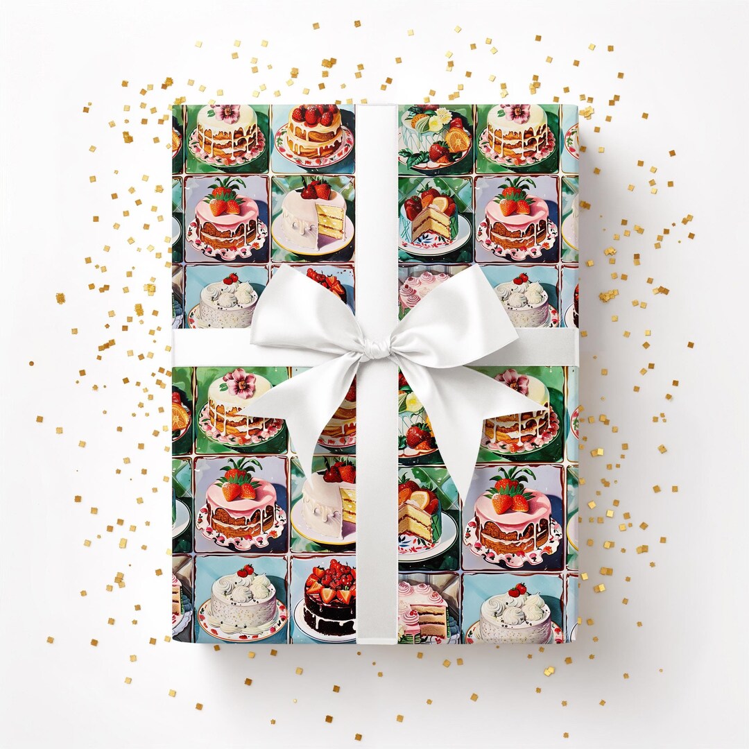 Vintage Cakes Vintage Cake Gift Wrap Vintage Cake Wrapping Paper Retro ...