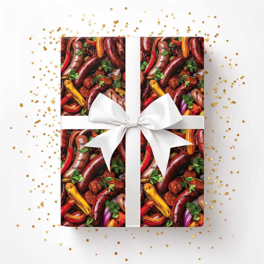 Sausages, Sausage Gift Wrap, Sausage Wrapping Paper, Meat Gift Wrap ...