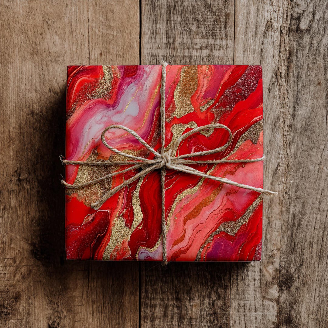 Red Marbled Wrapping Paper: Decorative Gift Wrap - Etsy