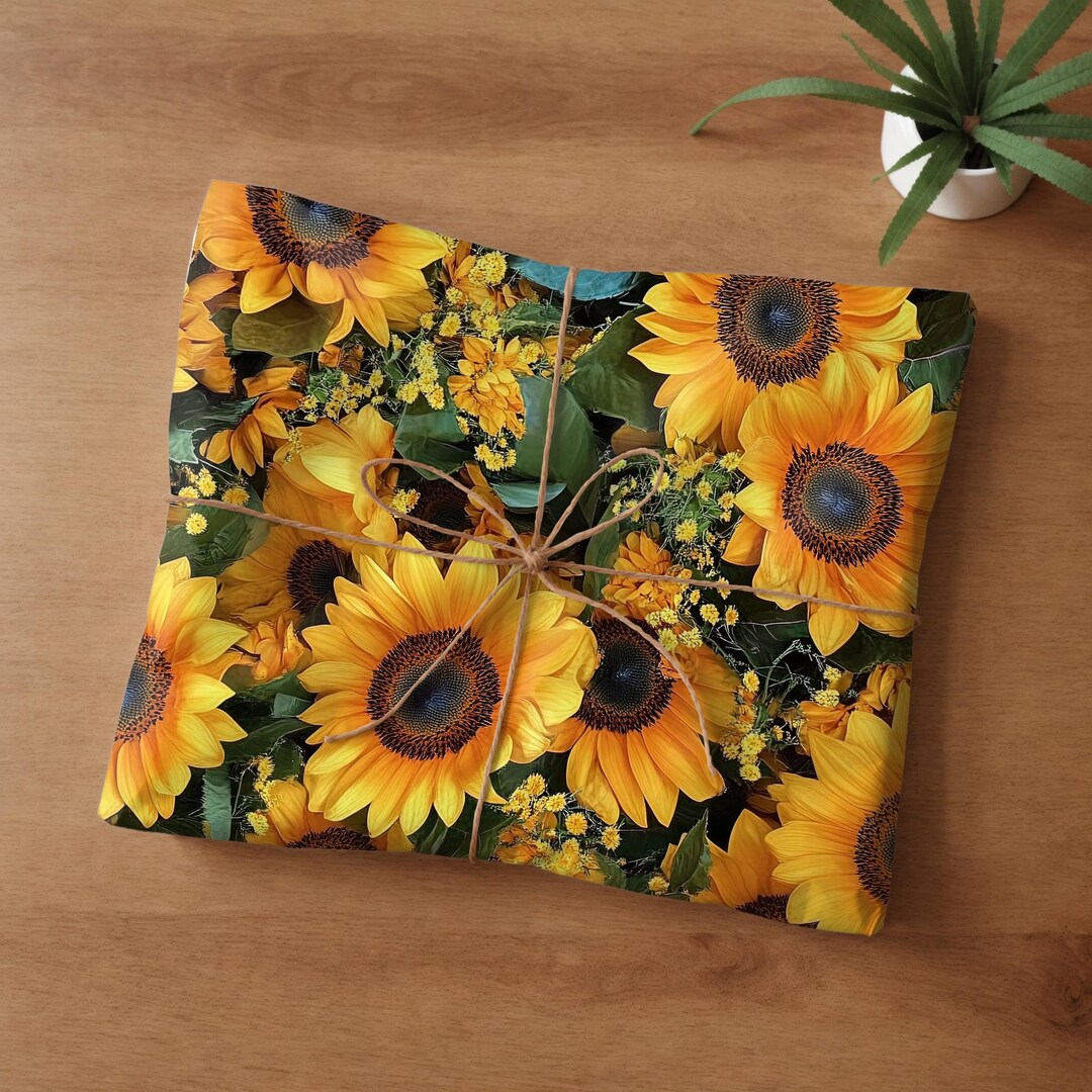 Sunflower Gift Wrap - Floral Gift Wrap, Sunflower Wrapping Paper ...