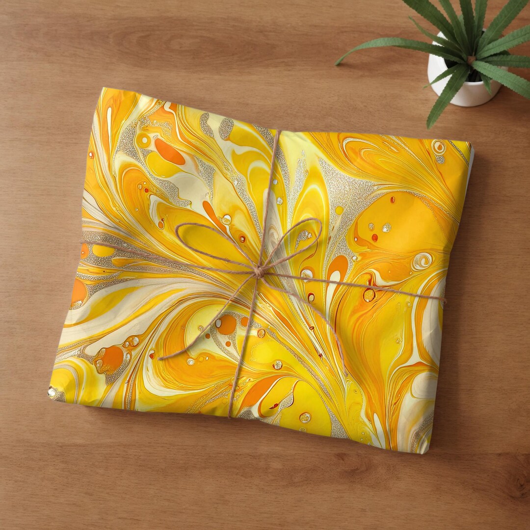 Yellow Marbled Gift Wrap: Swirl Design, Decorative Paper - Etsy
