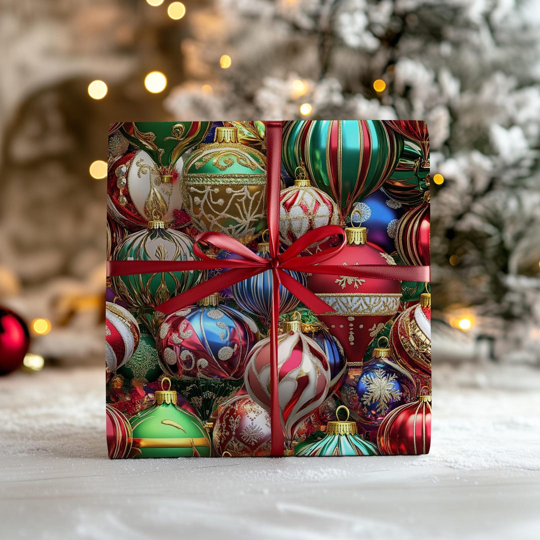 Christmas Baubles Gift Wrapping Paper: Holiday Ornaments Design - Etsy