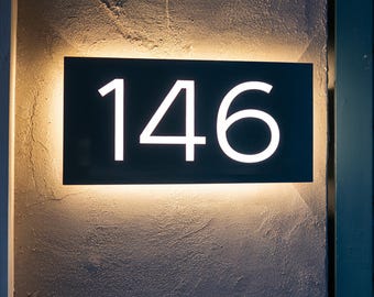 Modern Acrylic House Number Sign With LED Light, Customizable Stainless ...