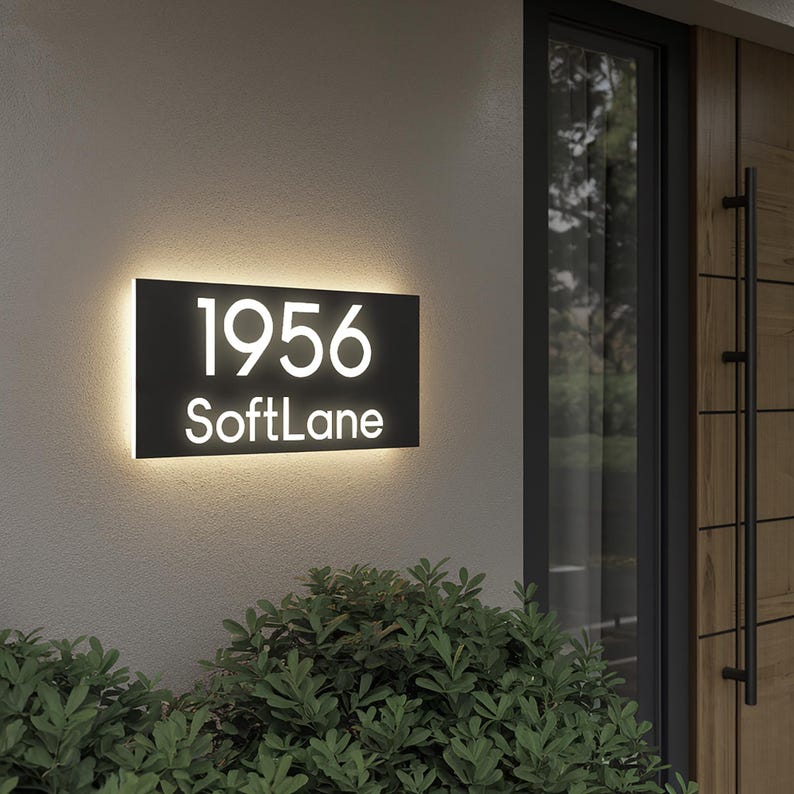 Modern Stainless Steel House Number Sign With LED Light, Customizable ...