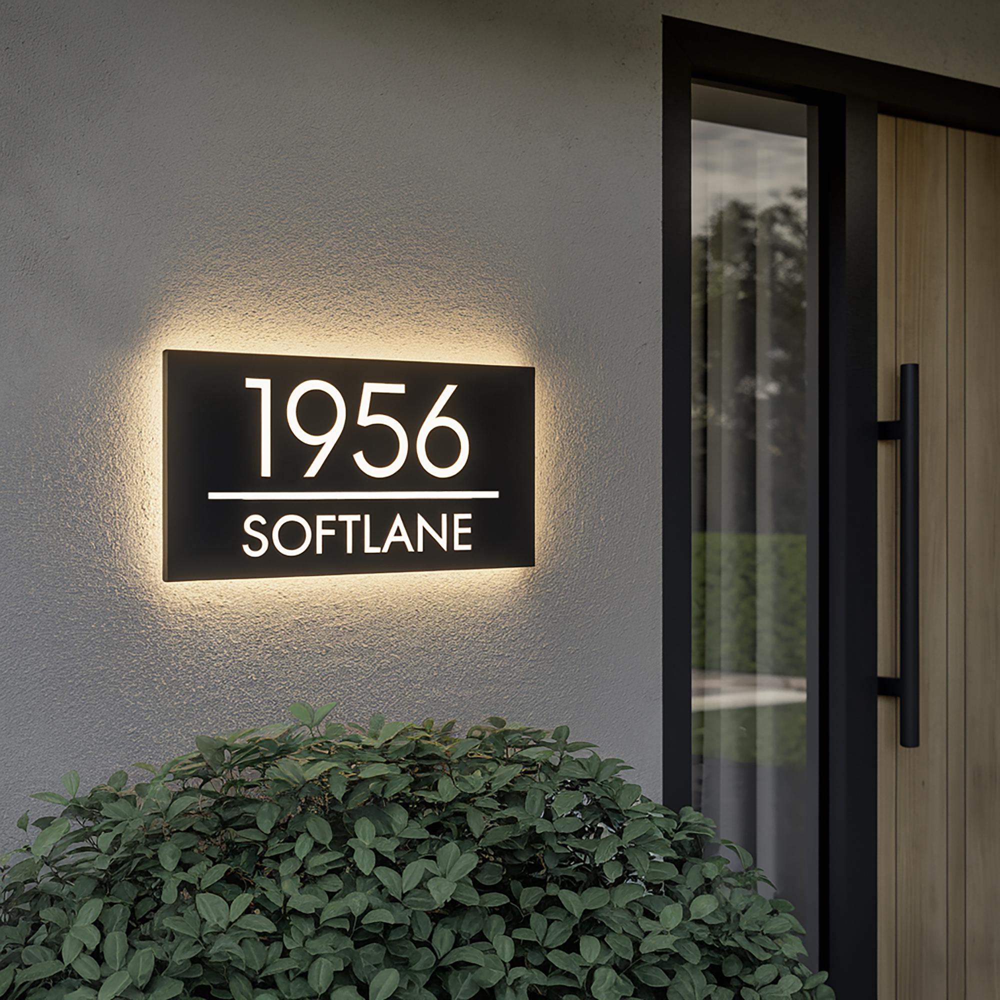 Modern Stainless Steel House Number Sign With LED Light, Customizable ...