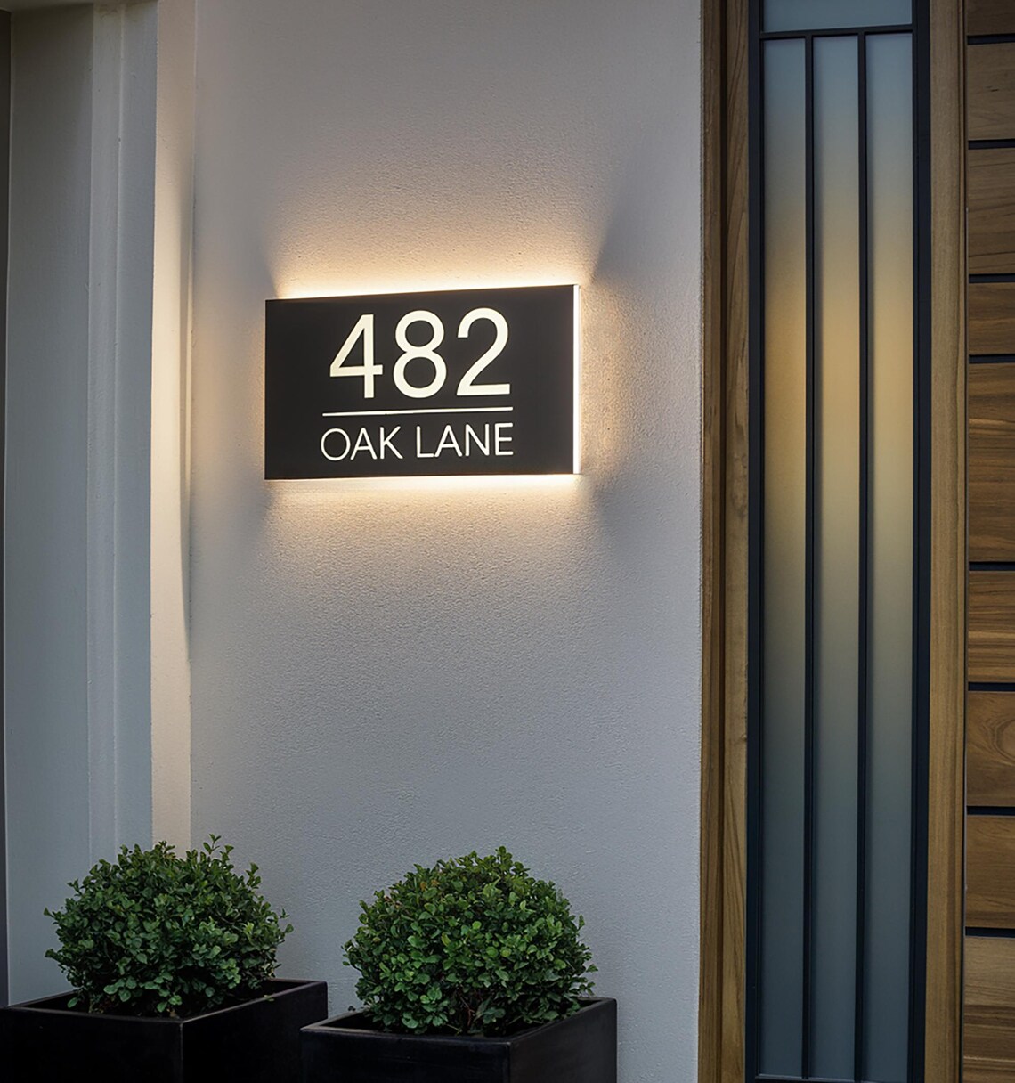 Illuminated Outdoor Address Plaque, Stainless Steel House Number Sign ...