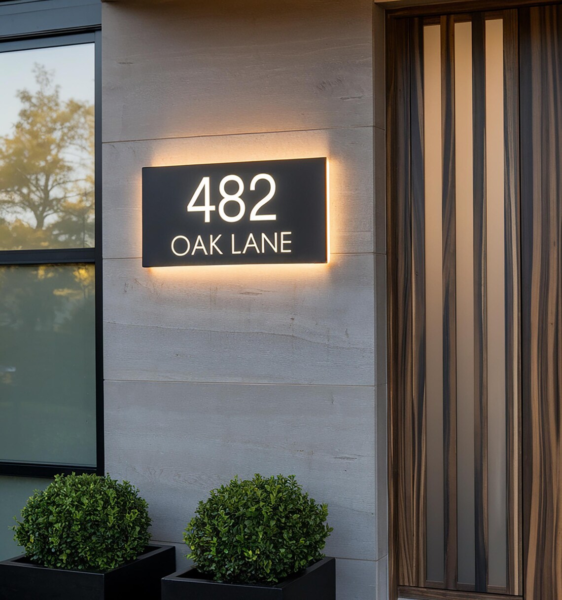 Illuminated Outdoor Address Plaque, Stainless Steel House Number Sign ...