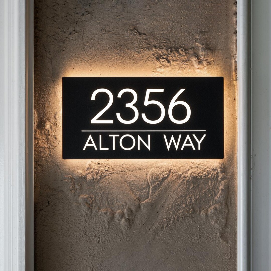 Modern Illuminated House Number Sign With LED Light, Customizable ...