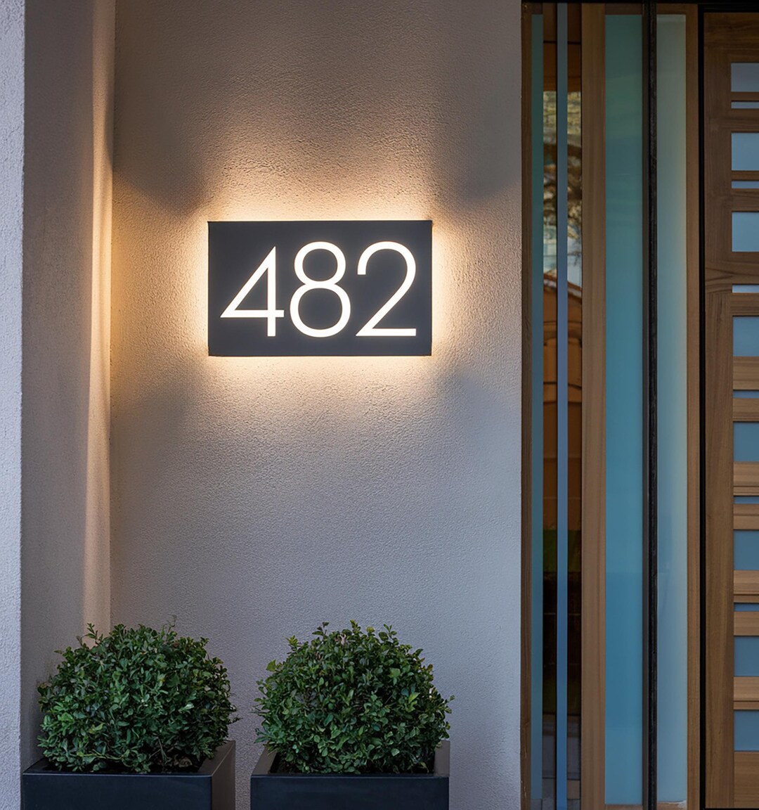 Illuminated Outdoor Address Plaque, Stainless Steel House Number Sign ...