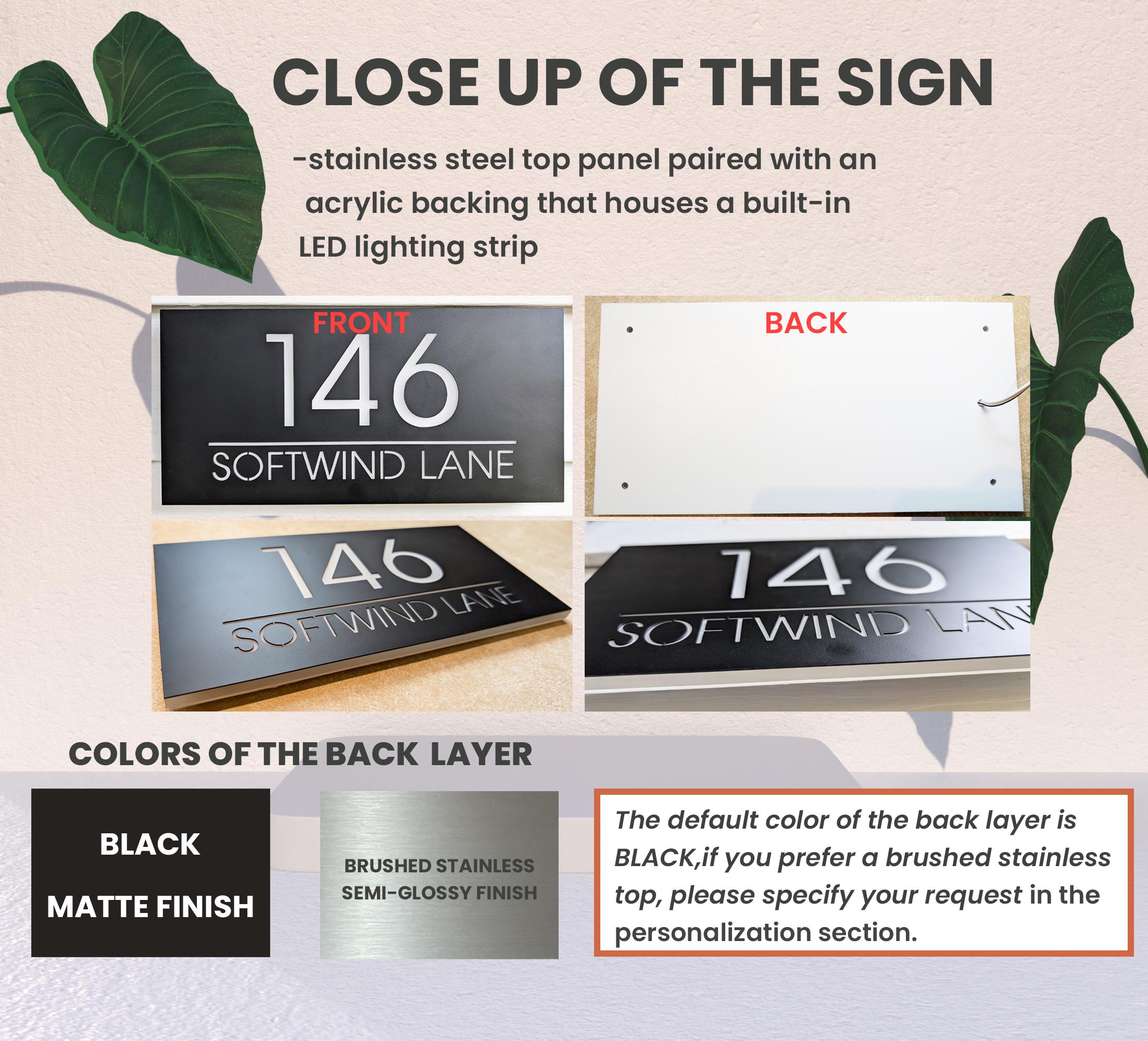 Modern Stainless Steel House Number Sign With LED Light, Customizable ...