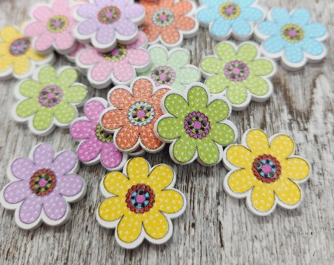 Flower Shaped Buttons, Novelty Wood Buttons, Wooden Buttons, Wood ...