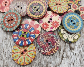 Random Colors Wooden Buttons, Big Decorative Wood Buttons, Sewing ...