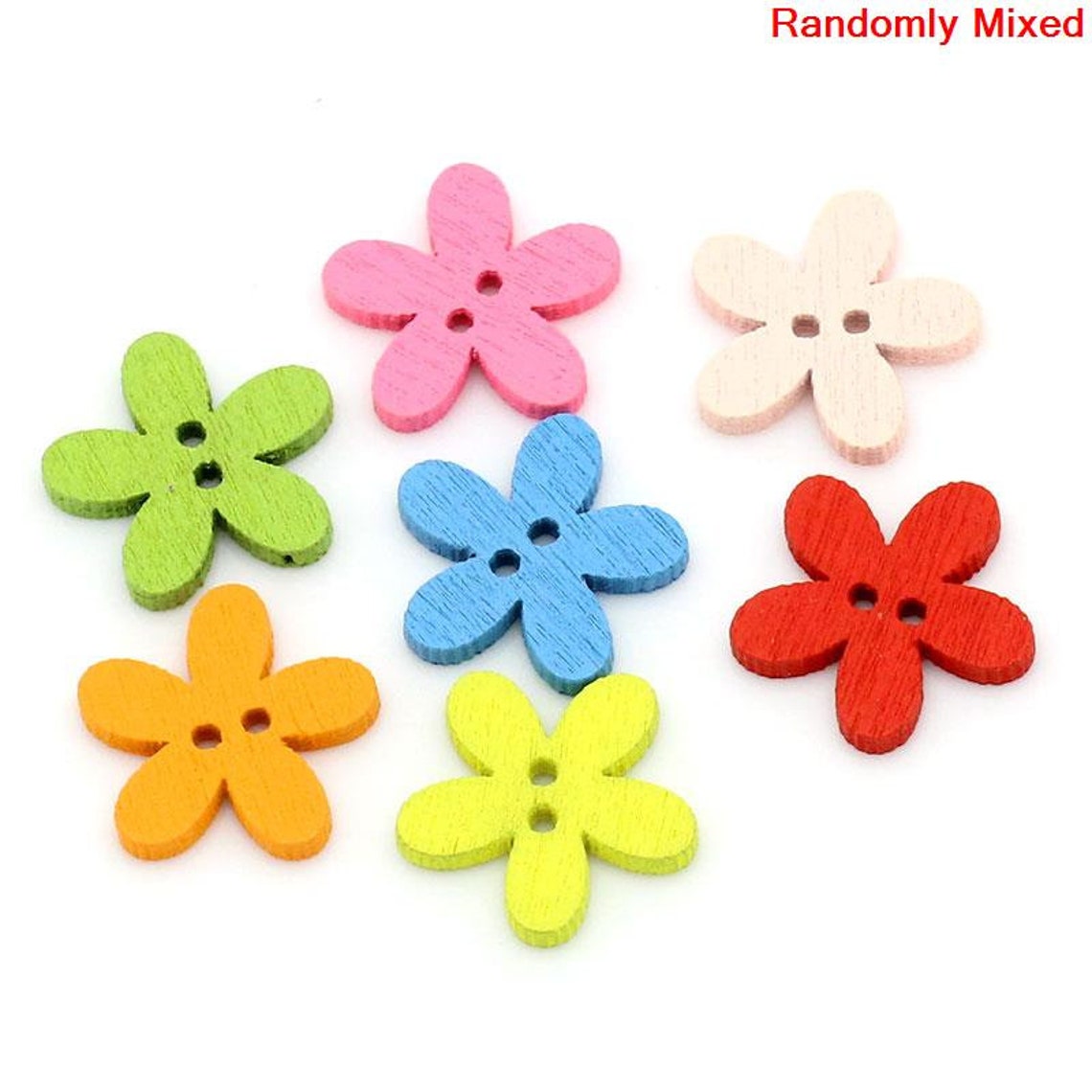 Mixed Color Flower Buttons Flower Shaped Wood Buttons Cute - Etsy