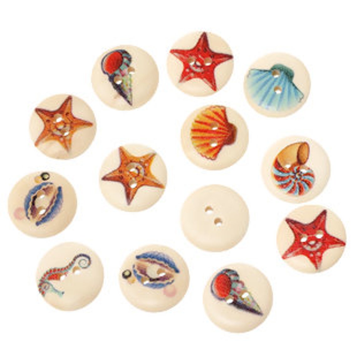 Sea Shell Wooden Buttons Shabby Chic Sea Themed Novelty Wood - Etsy