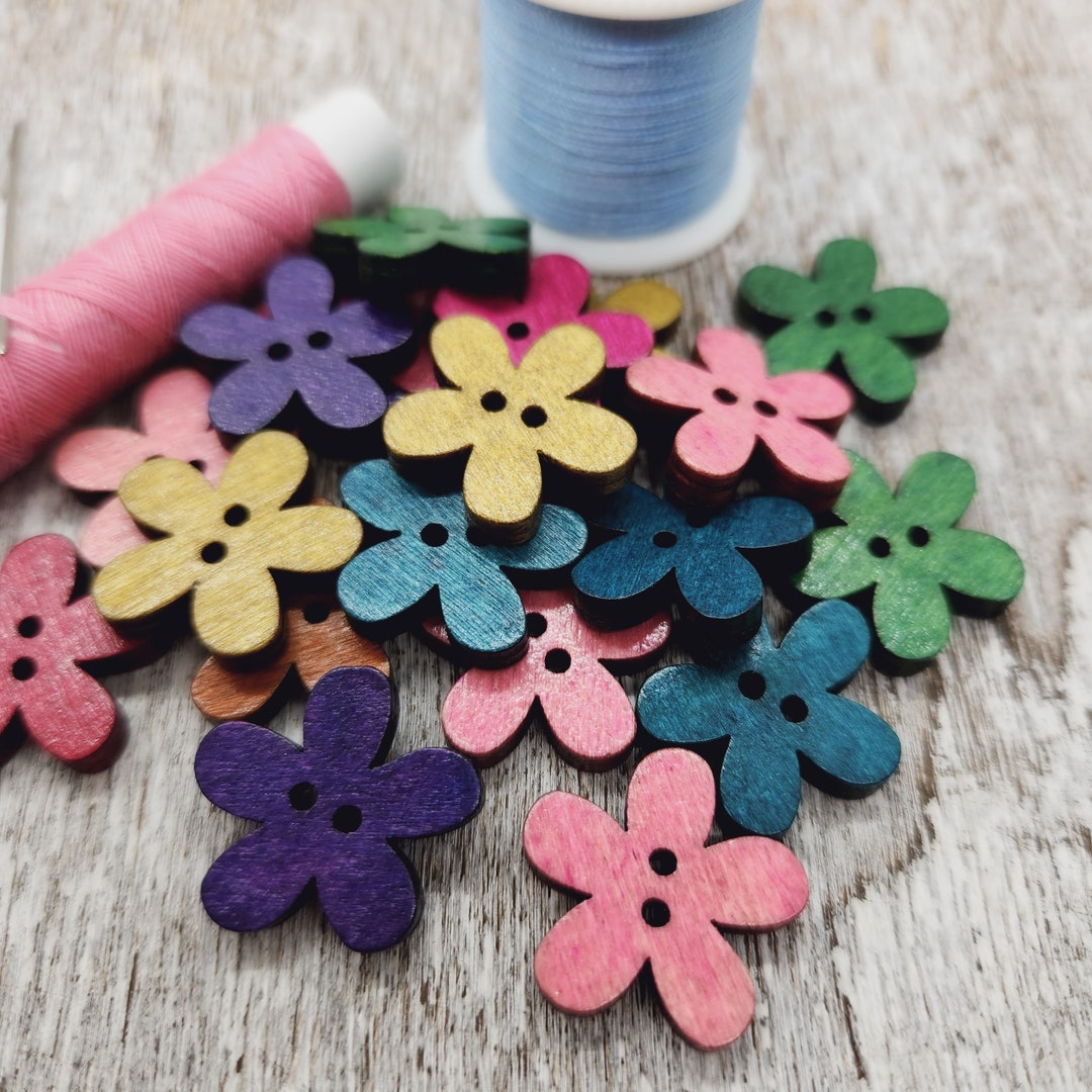 Flower Shaped Buttons, Novelty Wood Buttons, Wooden Buttons, Wood ...