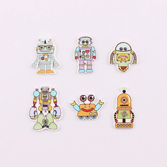 Fun robot buttons Novelty wood buttons Wooden buttons for | Etsy