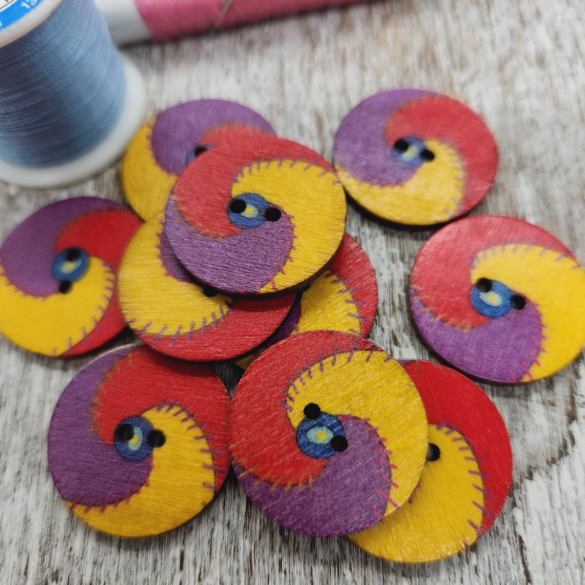 Colorful Boho Buttons, Mandala Design Buttons, Retro Wood Buttons ...