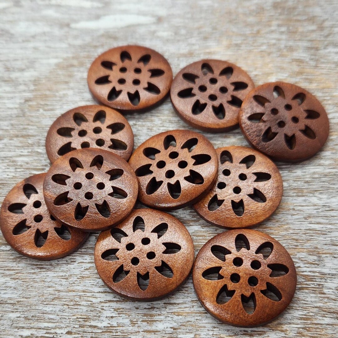 Carved Wooden Buttons, Wood Coat Buttons, Brown Buttons for Jackets ...