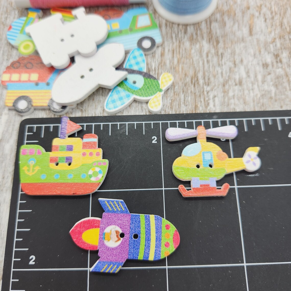 Transportation Themed Buttons, Airplanes, Trains, Trucks Boat Wood ...