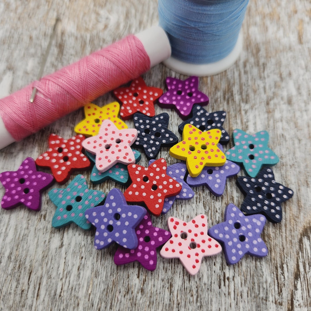 Polka Dot Star Shaped Wood Buttons, Sewing Wood Buttons, Cute Children ...
