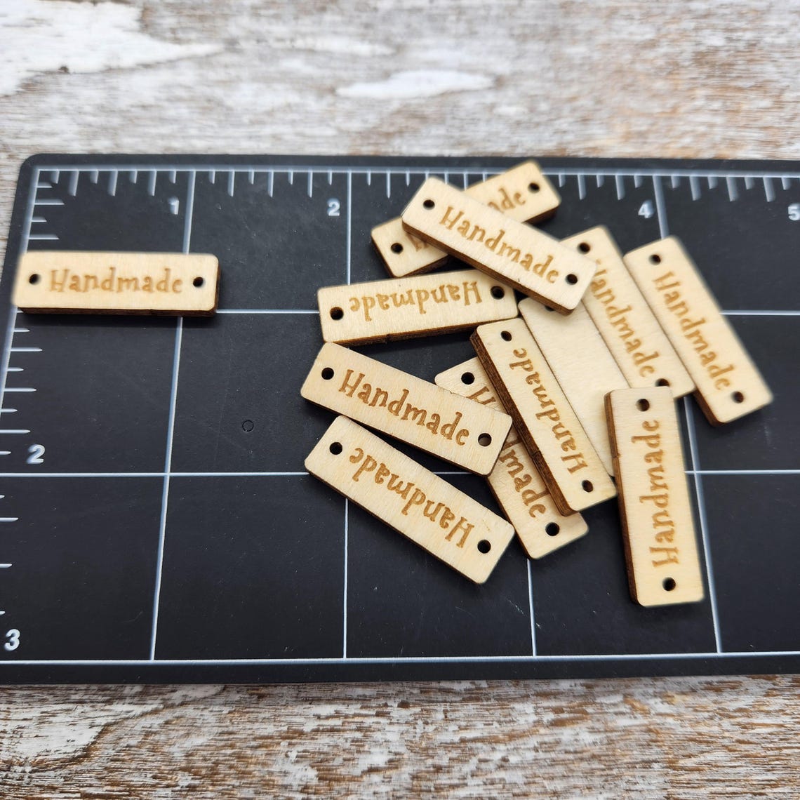 Tags for Hats, Natural Wood Buttons, "handmade" Engraved Pattern ...